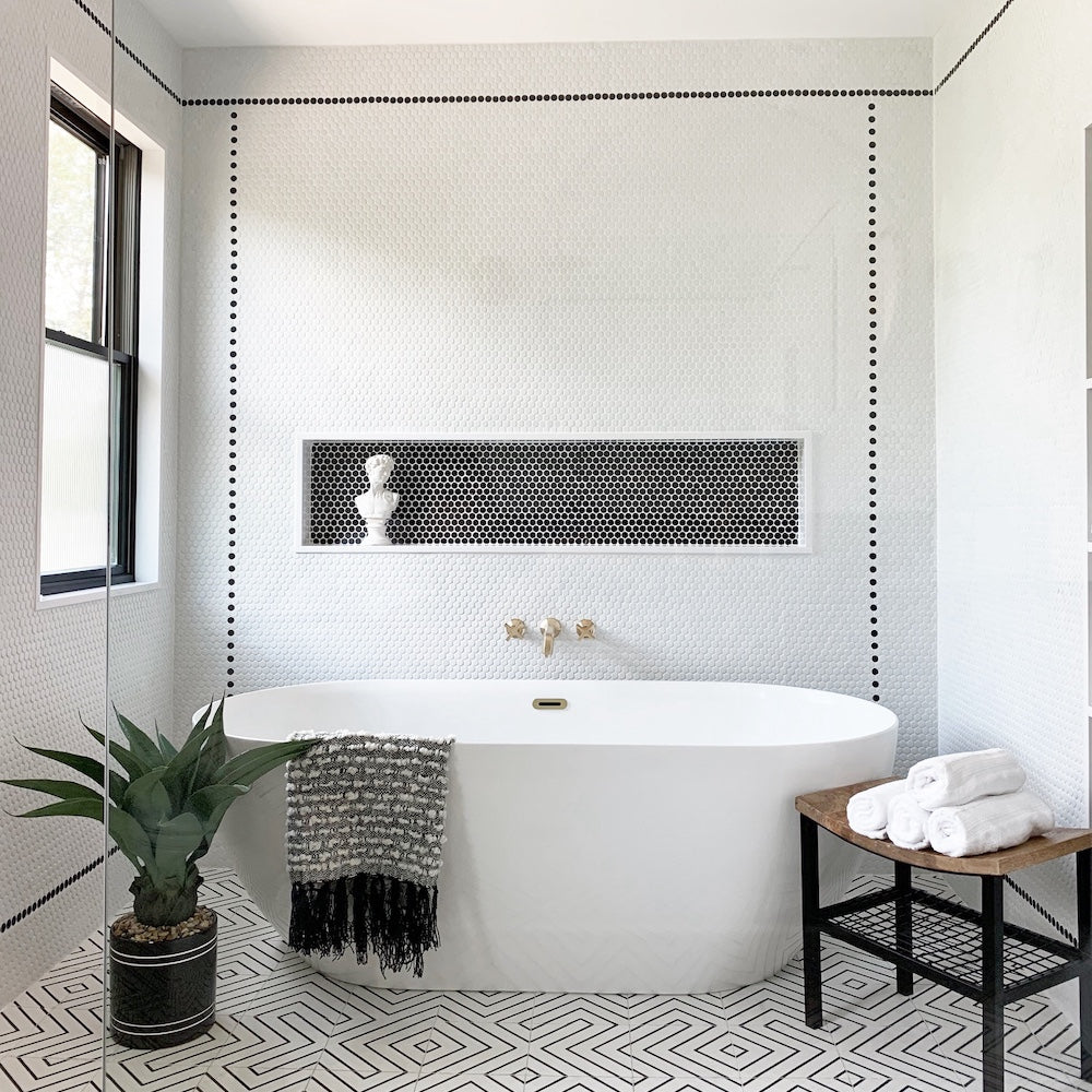 creative penny tile bathroom ideas for your floor and shower | clé tile