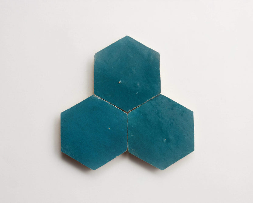 zellige tile | dark teal | fired opal hexagon | clé | clé tile