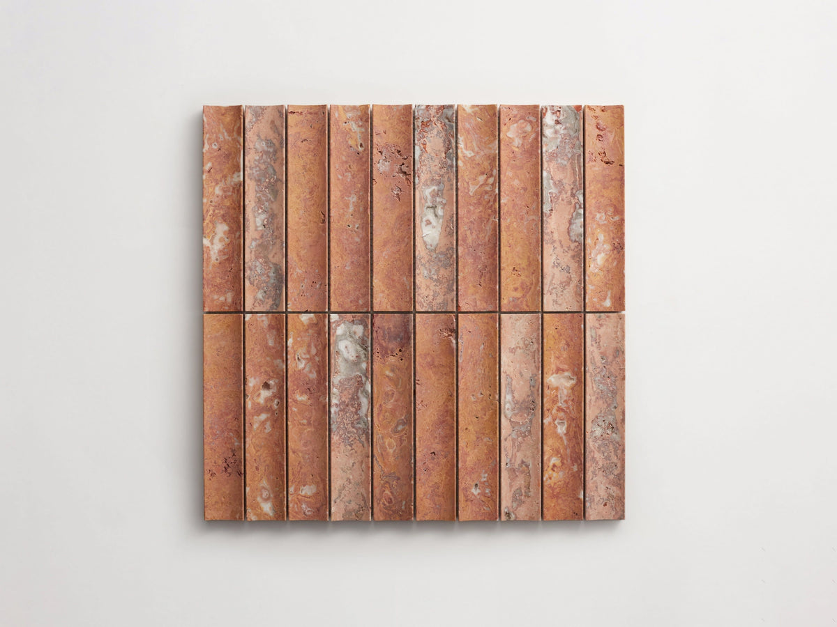 red travertine | fluted 3d-tile | etui petit lapidary | clé – clé tile