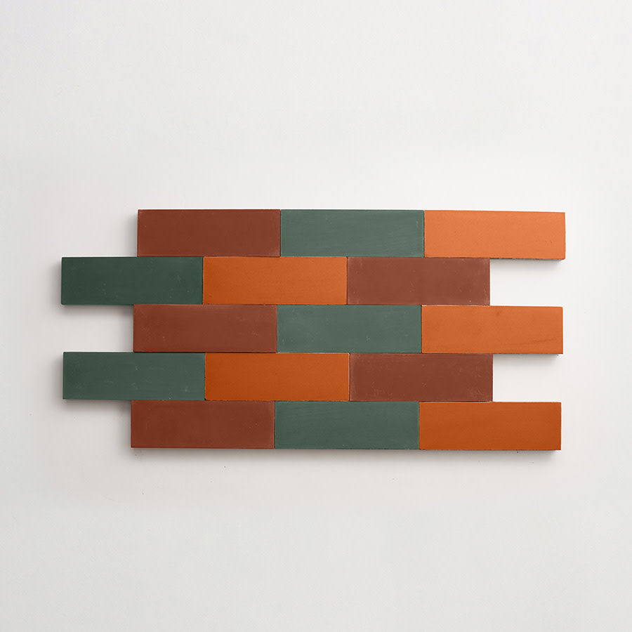 Cement Checkerboard Tile Trio 6x2 | Green, Brown, Orange | clé
