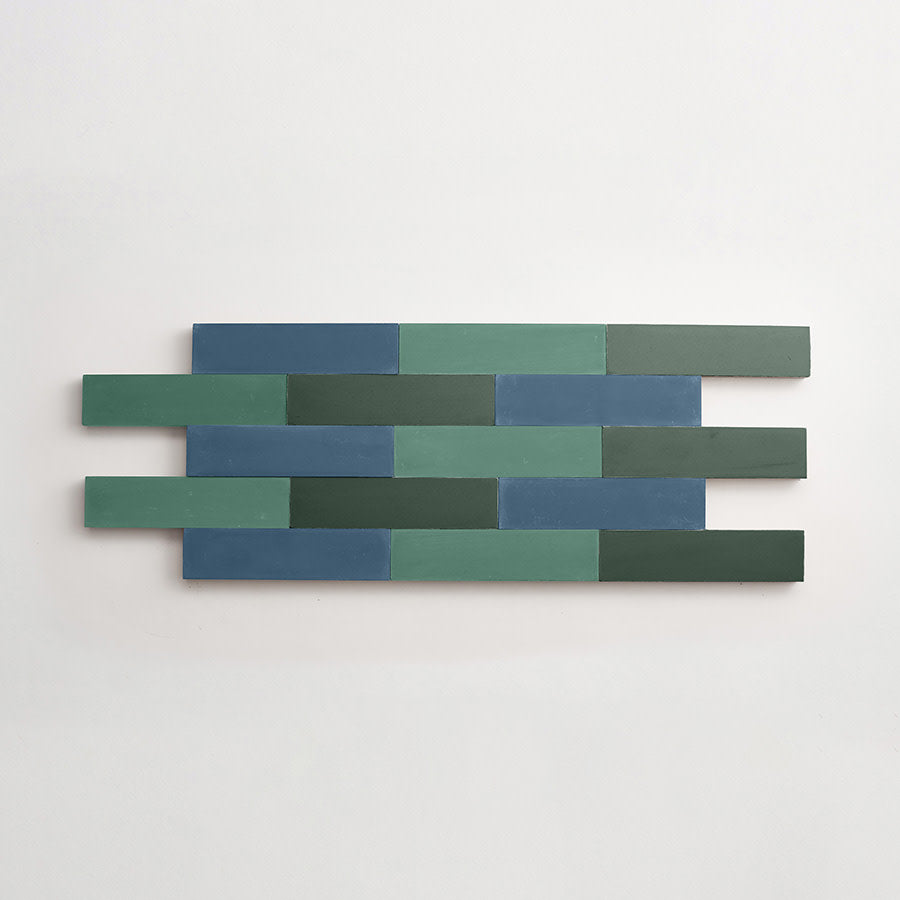 Cement Checkerboard Tile Trio 12x3 | Green, Blue, Green | clé