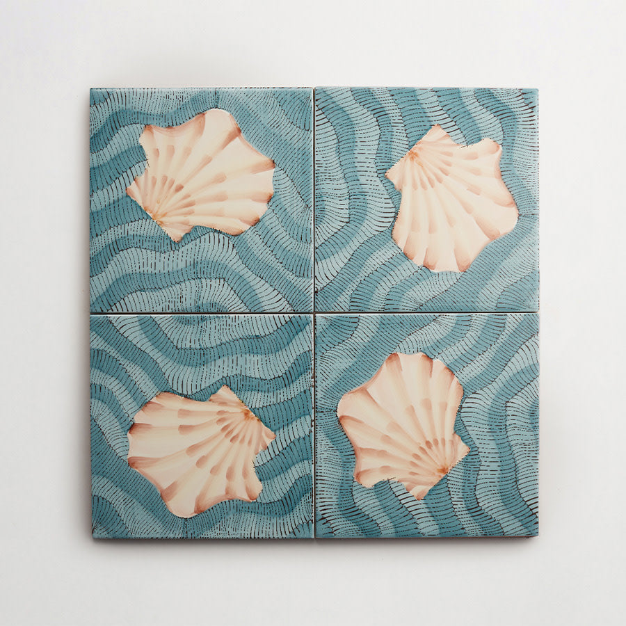 Italian designer ceramic tile | Blue Seashell Motif 1 | clé