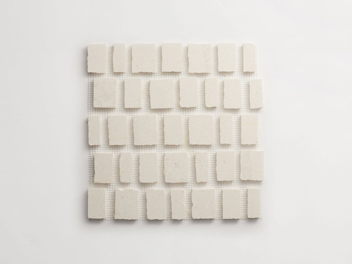white mosaic tile | limestone | wide grout lapidary | clé – clé tile