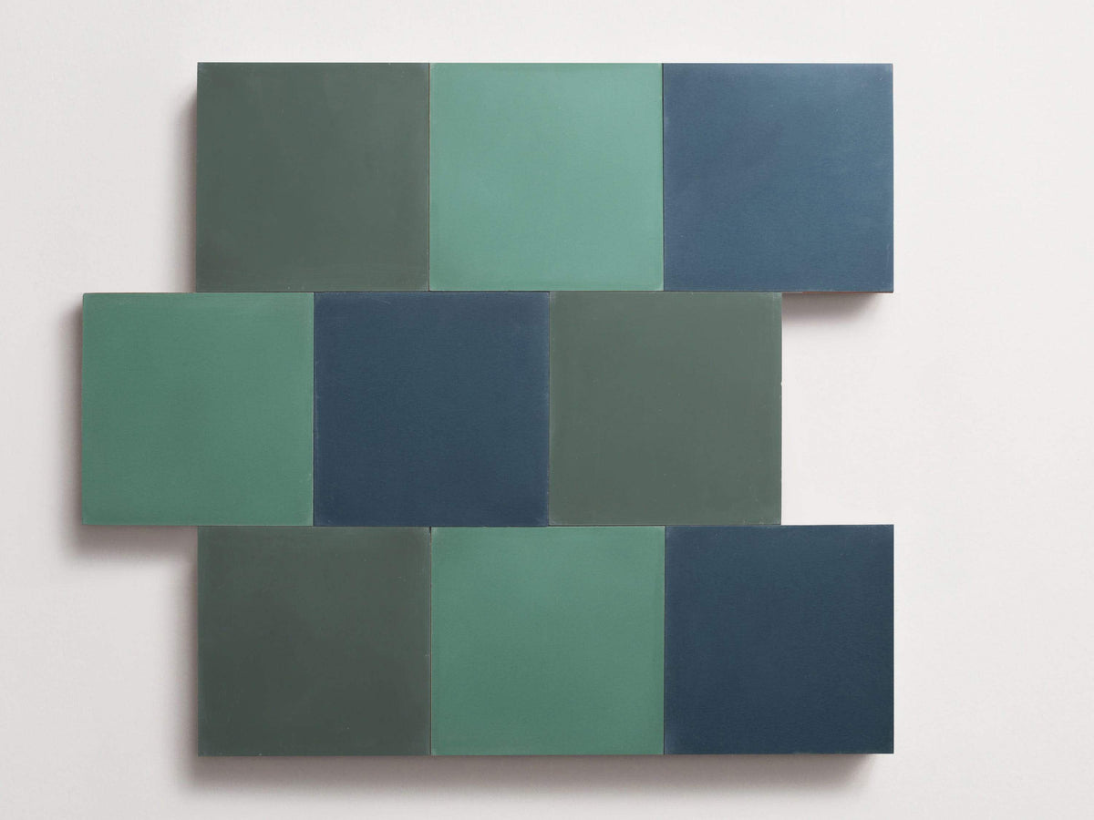 8x8 square | green & blue | checkerboard cement tile | clé – clé tile