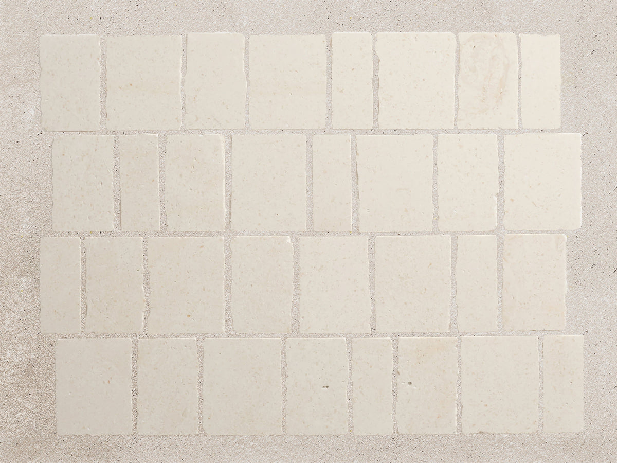 limestone tile | white mosaic | rough cut lapidary | clé – clé tile