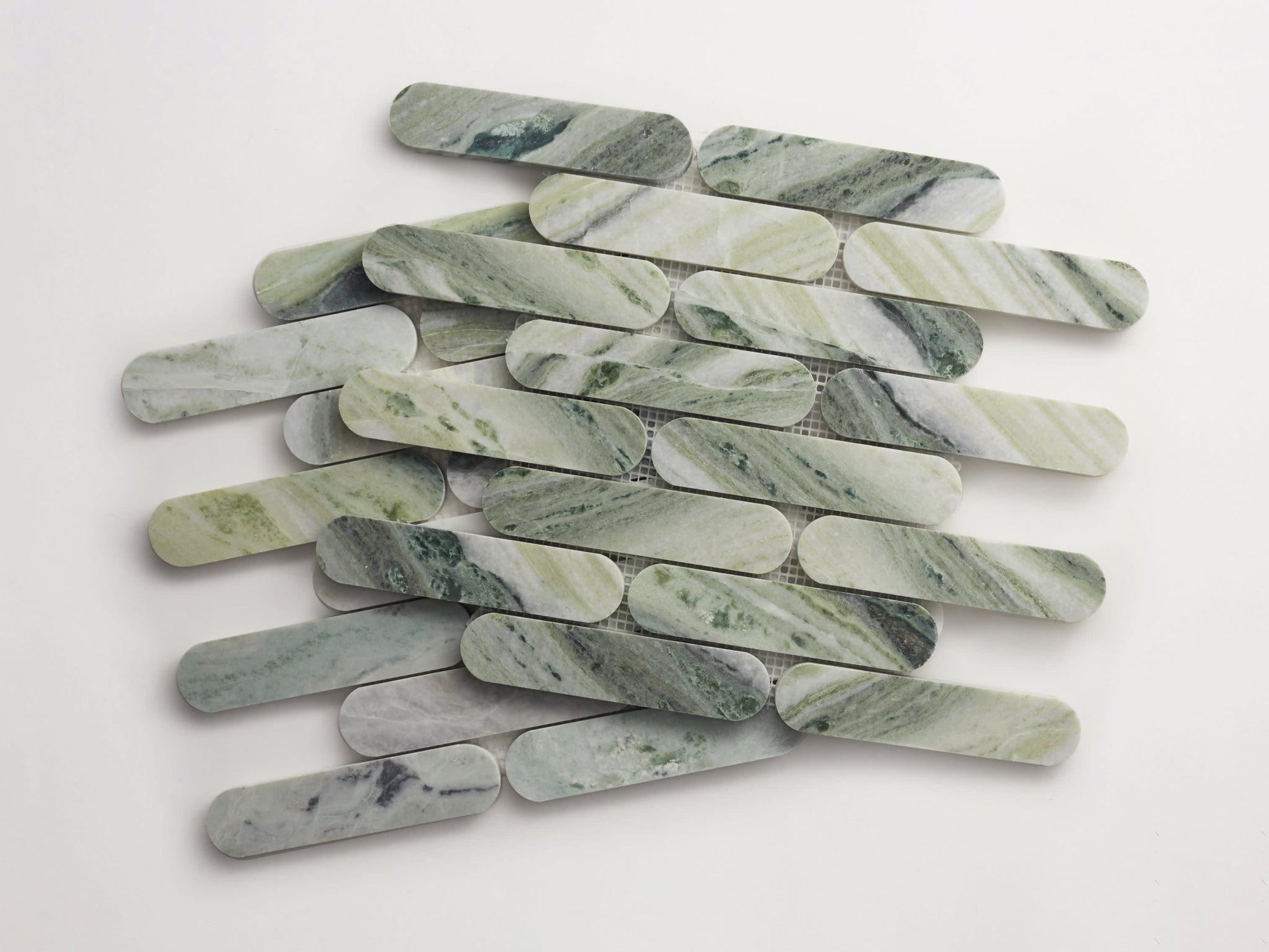 green marble | mosaic tile | oval petit | lapidary | clé – clé tile